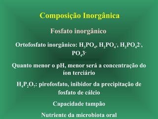 Odontologia- Funções composição inorgânica e orgânica da saliva | PPT