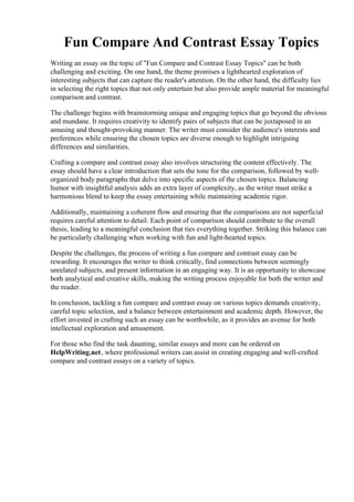 Fun Compare And Contrast Essay Topics.pdf