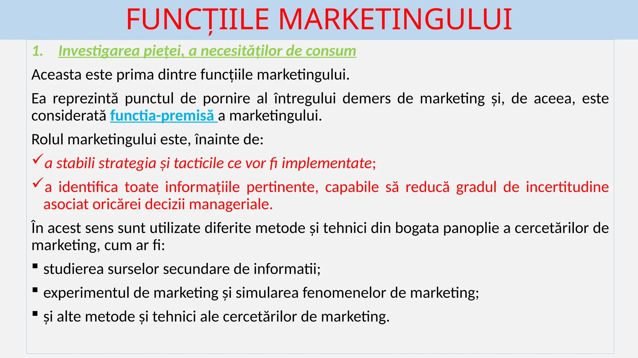 Functiile marketingului | PPTX