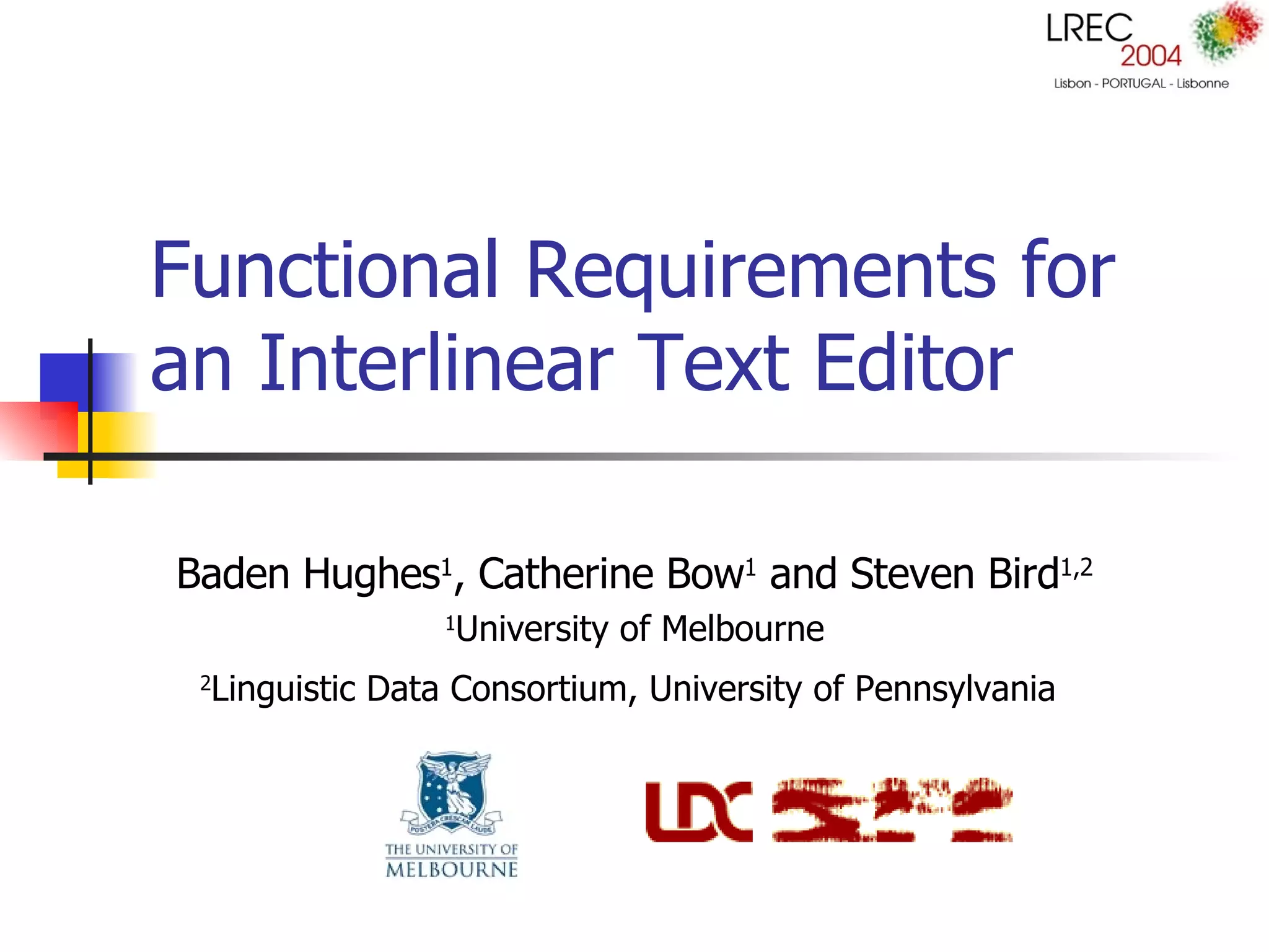 Functional Requirements for an Interlinear Text Editor | PPT