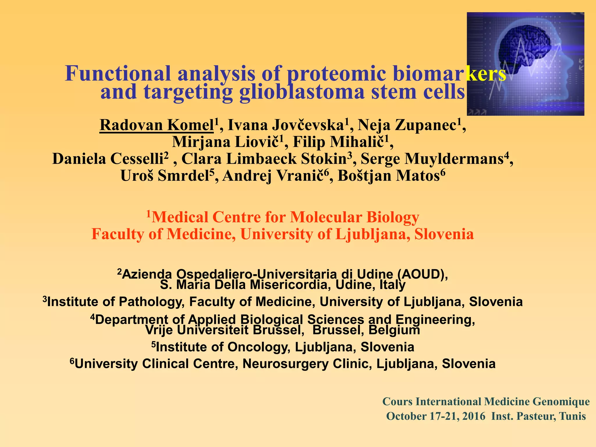 Functional analysis of proteomic biomarkers and targeting glioblastoma ...