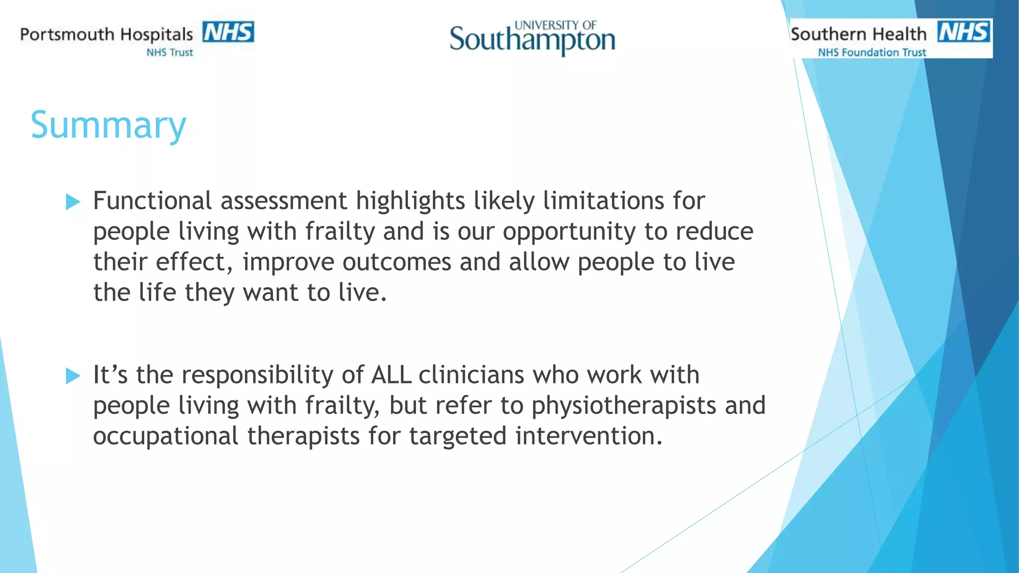Focus on Frailty breakout session: Functional Assessment for People ...