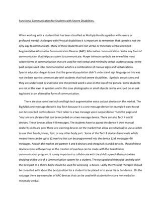 Functional communication for students with severe disabilities | DOCX ...