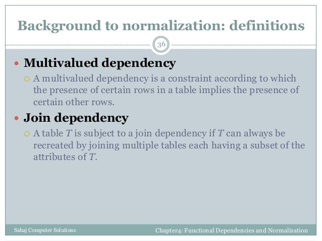 Functional dependencies and normalization for relational databases Functional dependencies and normalization for relational databases