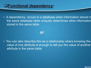 Functional dependencies in Database Management System | PPTX