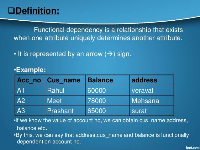 Functional dependencies in Database Management System Functional dependencies in Database Management System