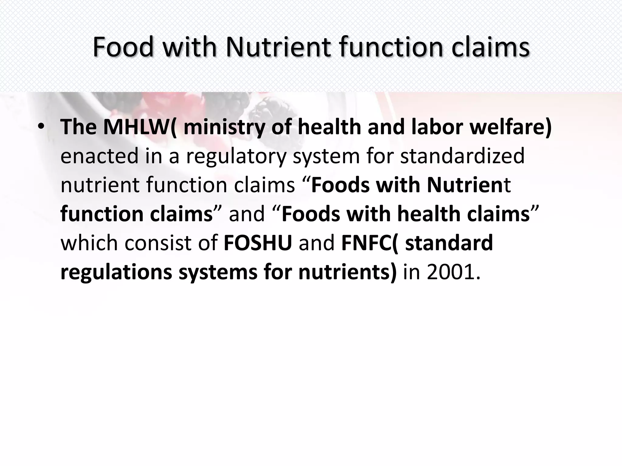 Functional foods health claims, regulations and | PDF