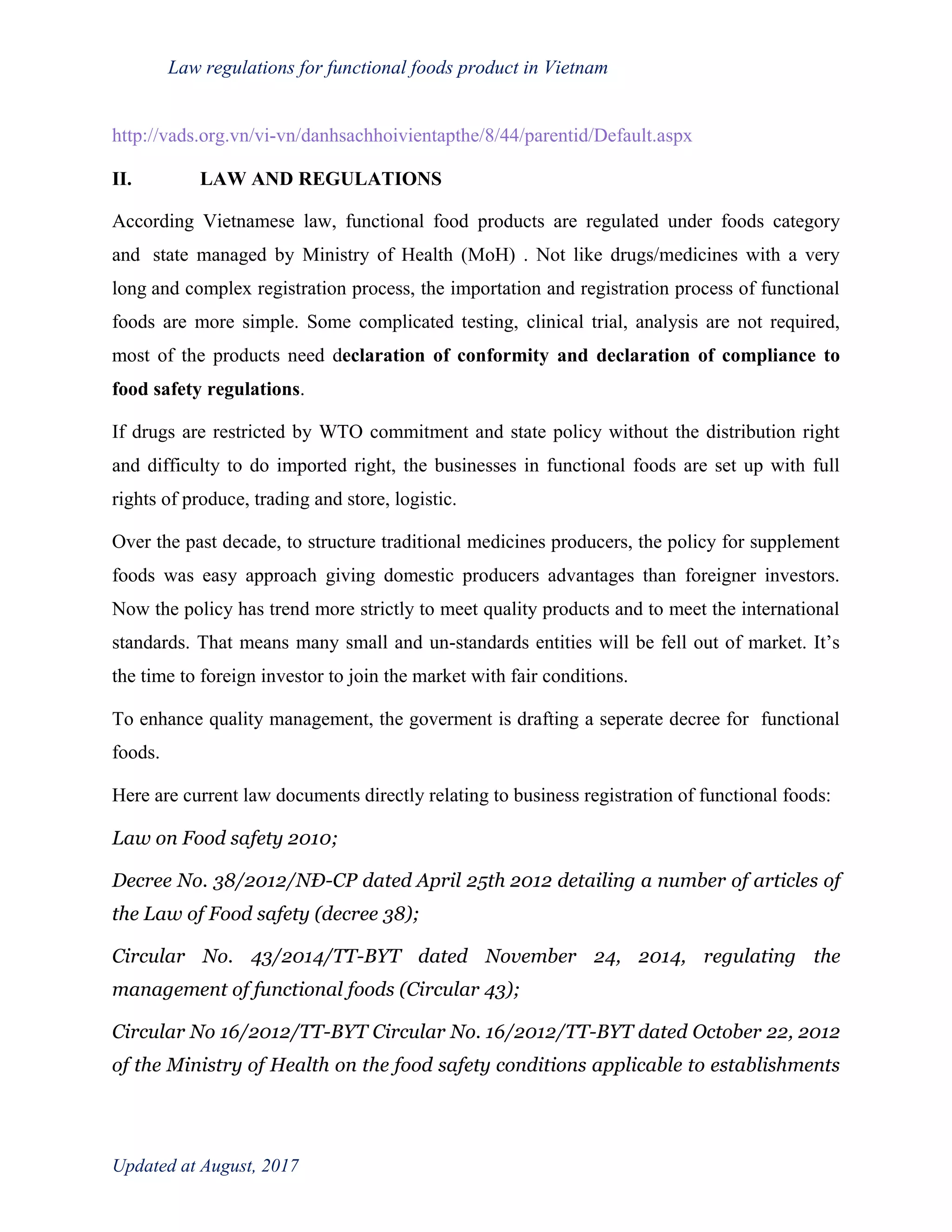 Functional foods law and regulations in Vietnam | PDF