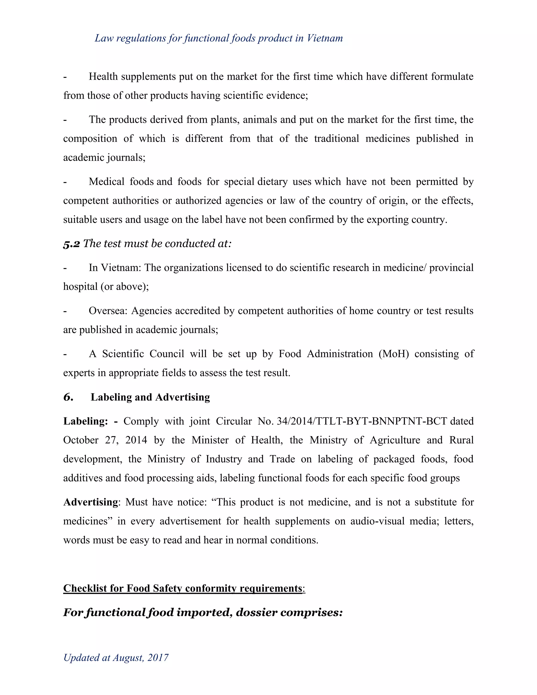 Functional foods law and regulations in Vietnam | PDF