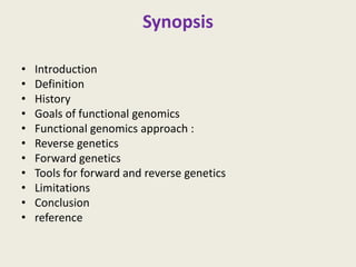 Functional genomics, a conceptual approach | PPTX