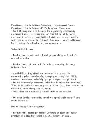 Functional Health Patterns Community Assessment GuideFunctio | PDF