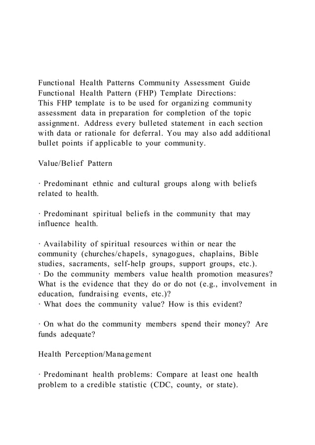 Functional Health Patterns Community Assessment GuideFunctio | DOCX