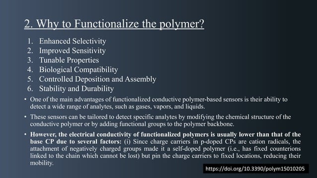 Functionalized Conducting polymers.pptx | Chemistry | Science
