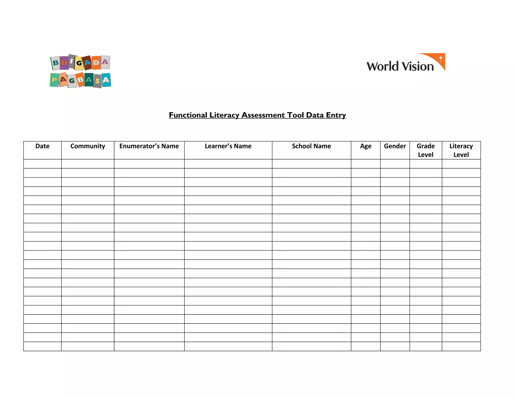 Functional literacy assessment tool data entry | PDF