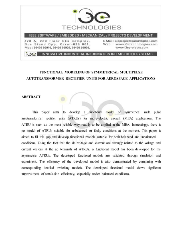 Functional Modeling Of Symmetrical Multipulse Autotransformer Rectifier