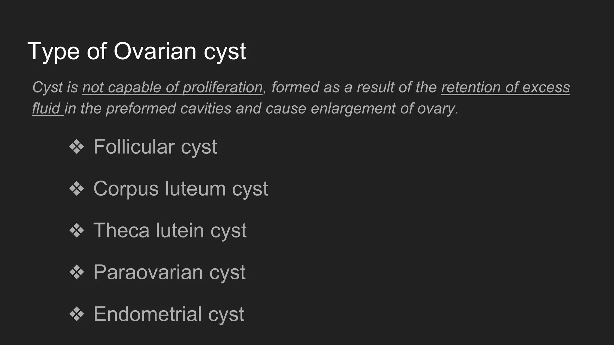 Functional ovarian cyst and its differential diagnosis | PPTX