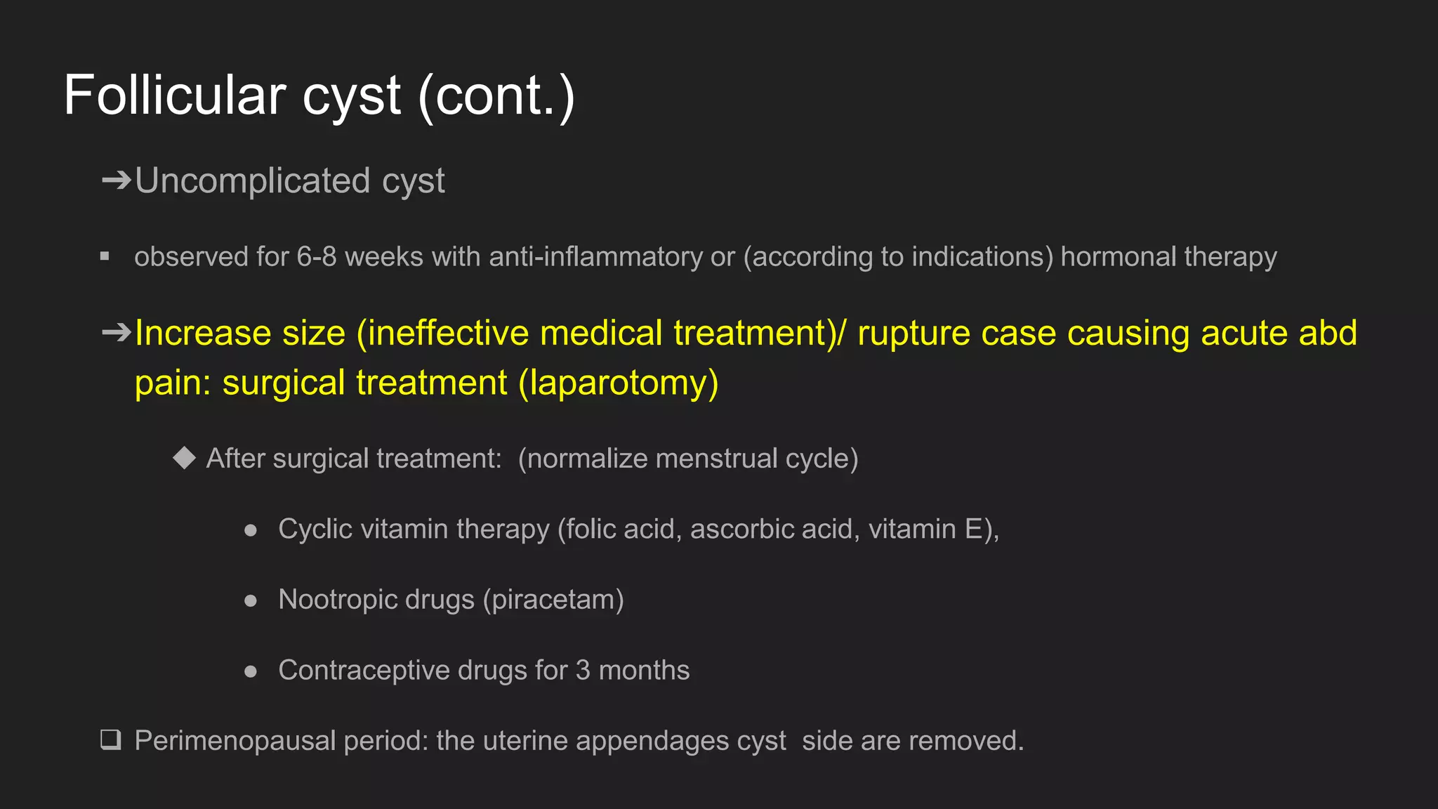 Functional ovarian cyst and its differential diagnosis | PPTX