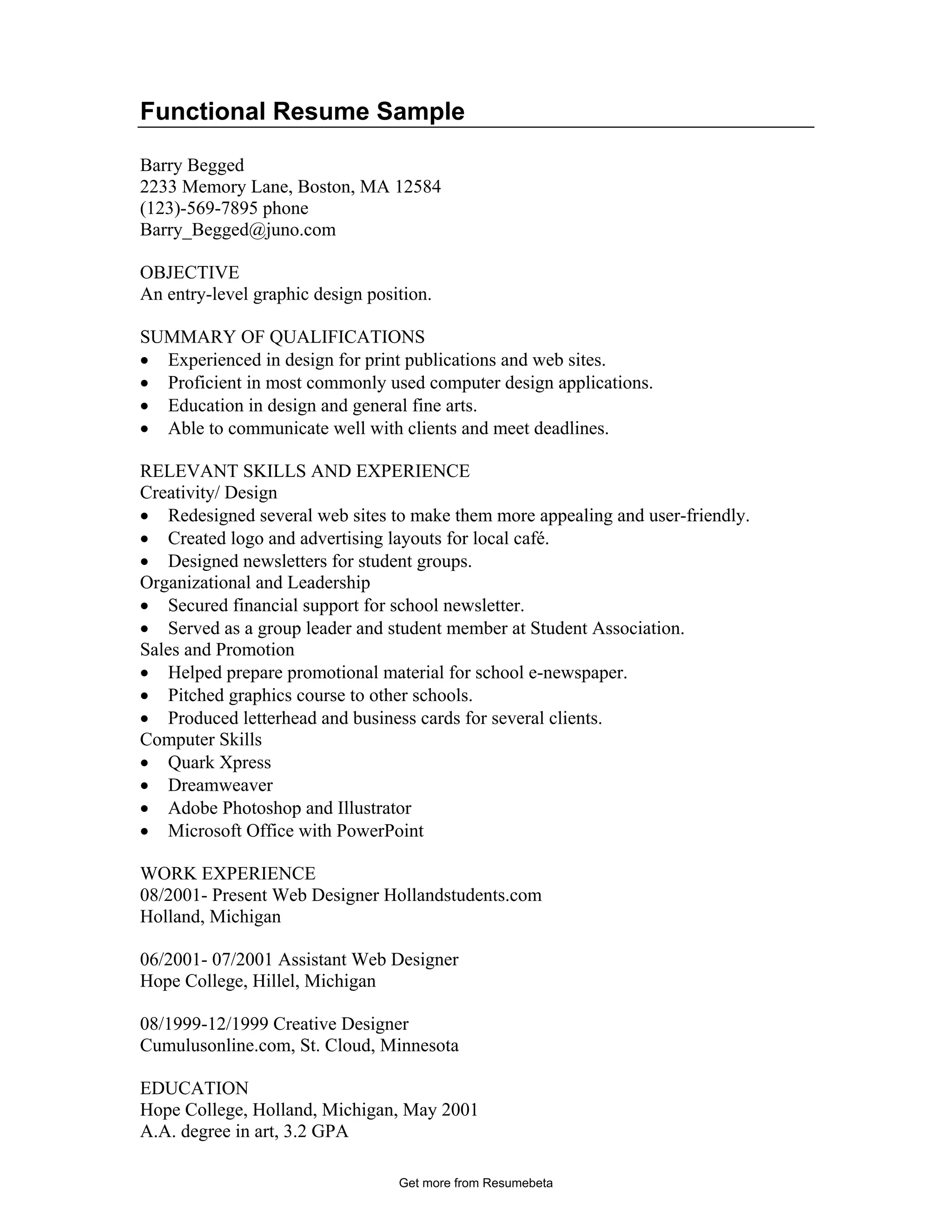 Functional Resume Sample | Pdf