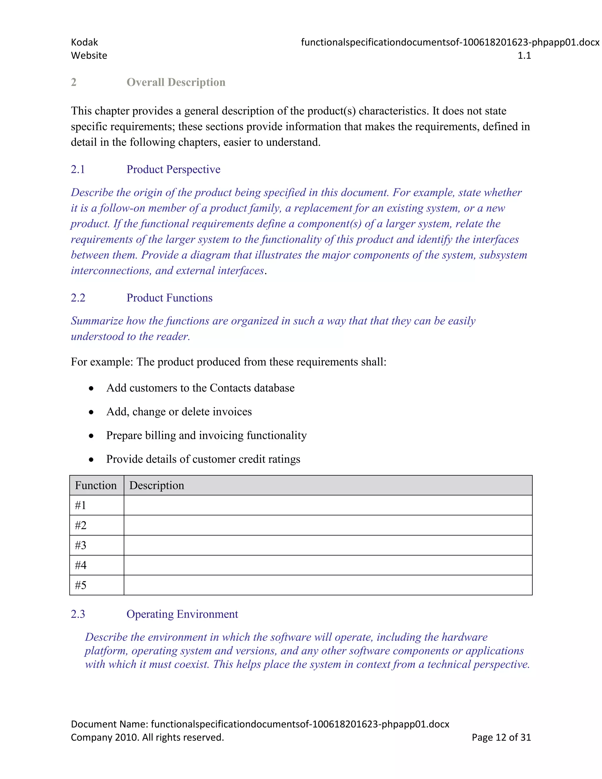 Functional specification documents of | DOCX