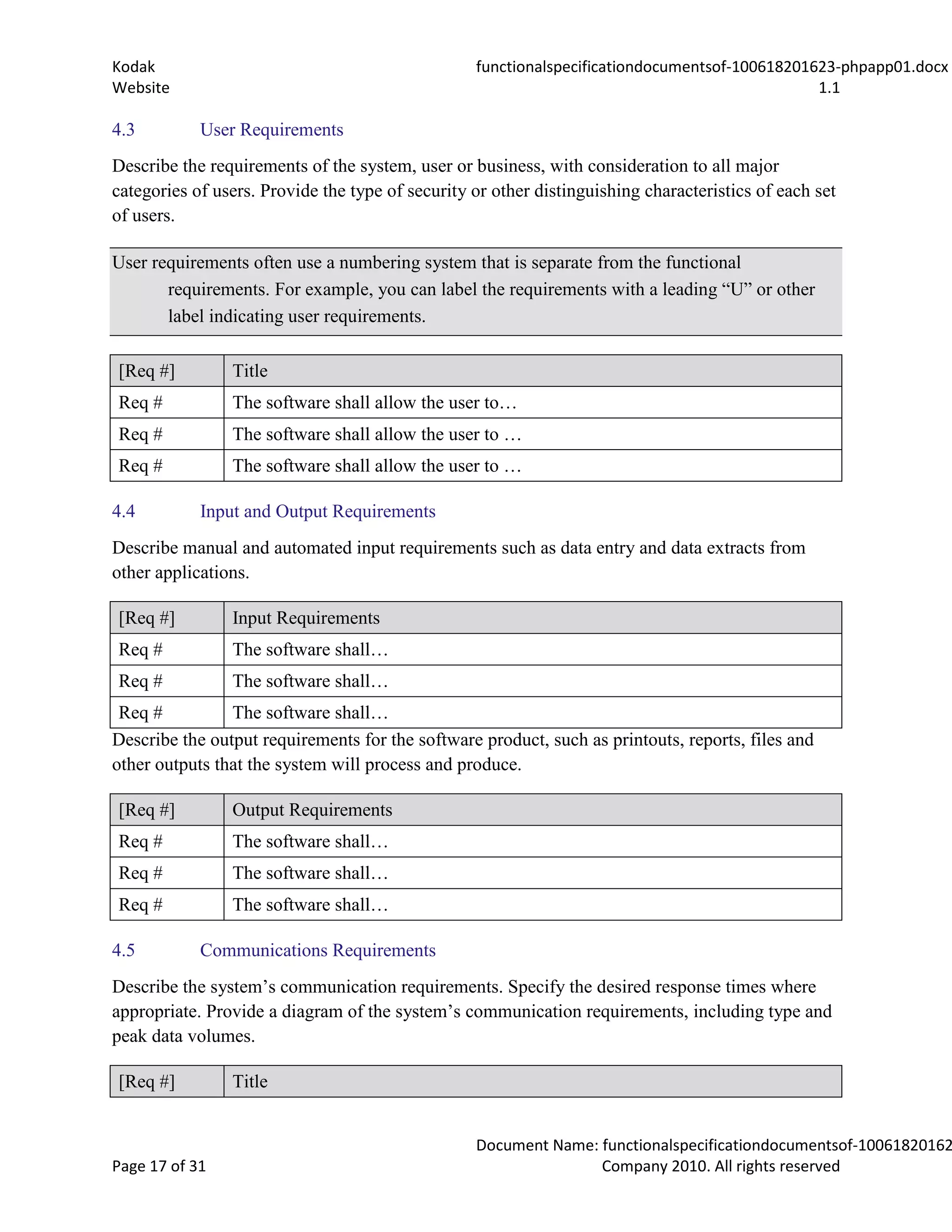Functional specification documents of | DOCX