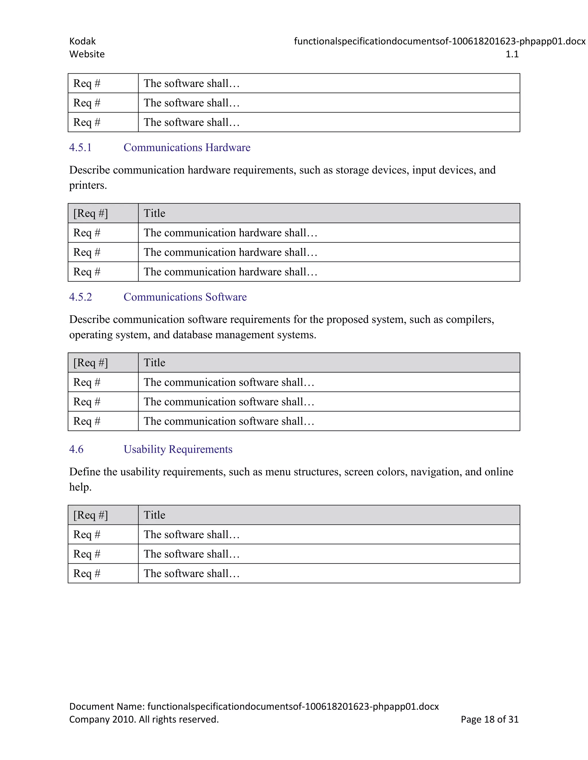 Functional specification documents of | DOCX