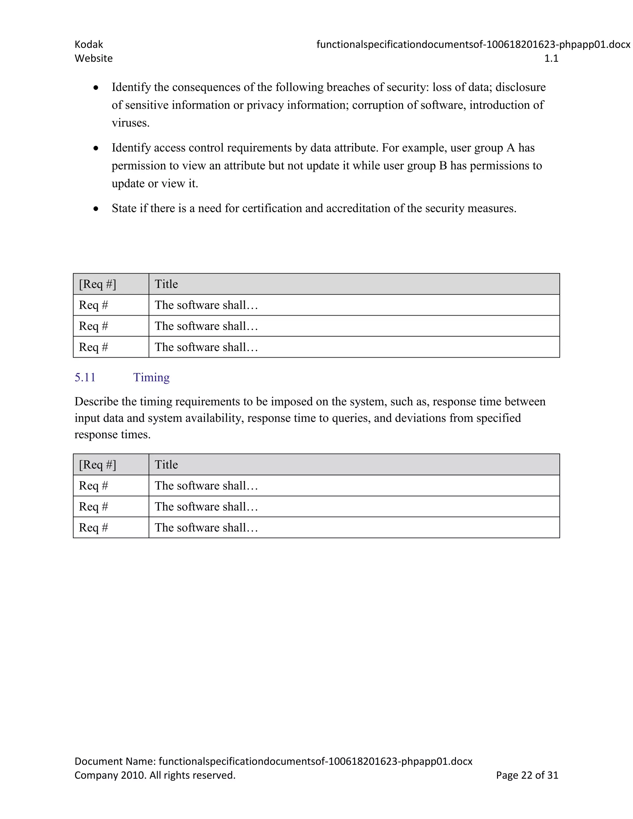 Functional specification documents of | DOCX