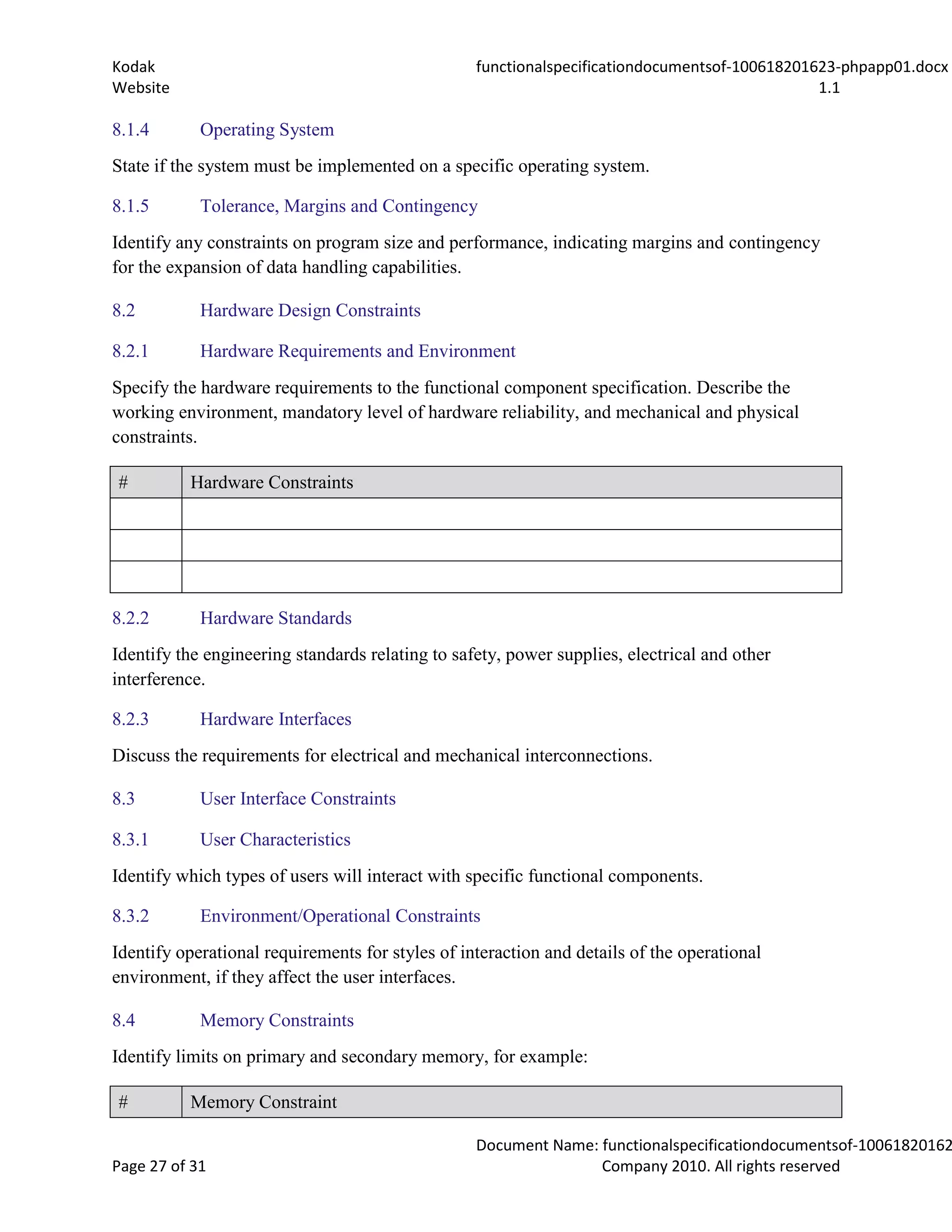 Functional specification documents of | DOCX