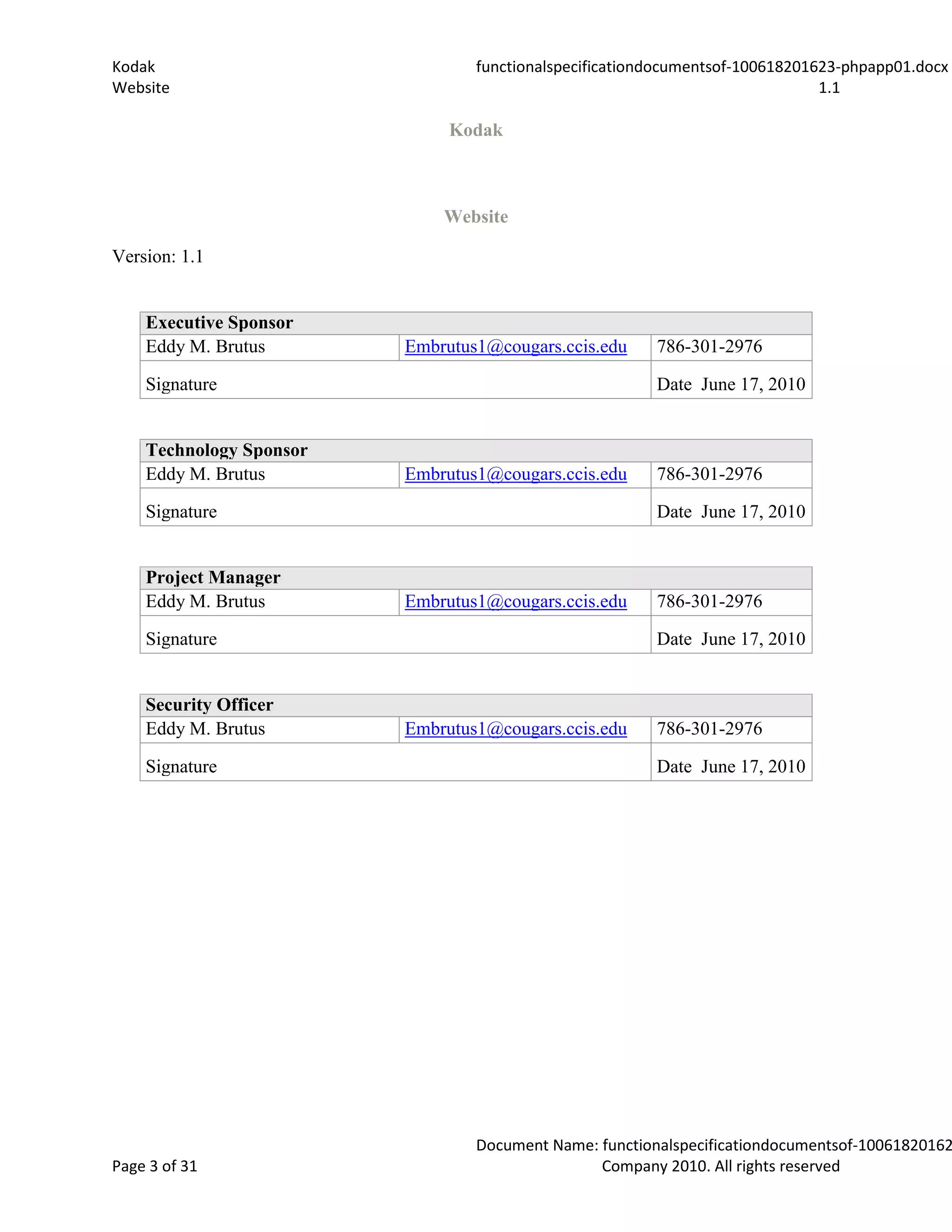 Functional specification documents of | DOCX