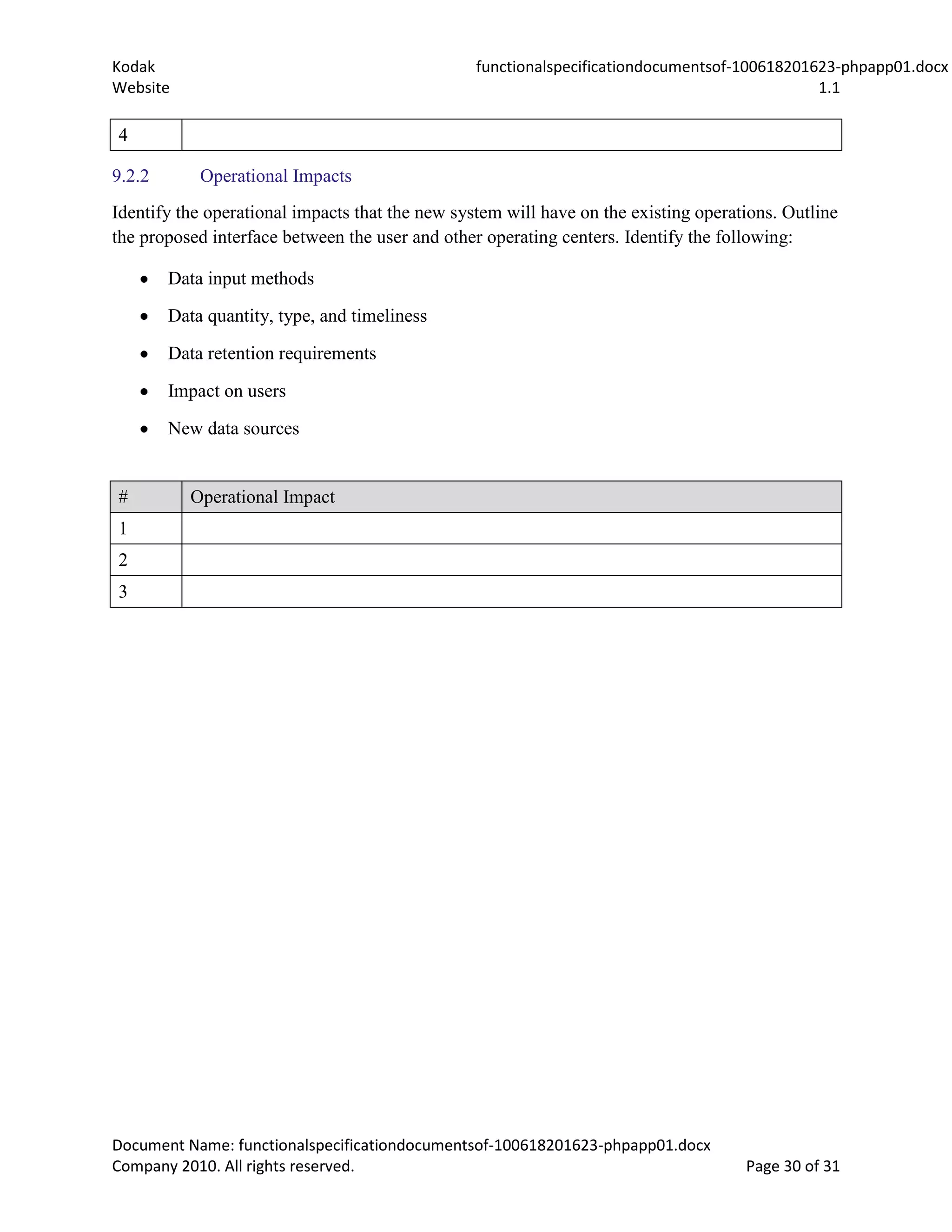 Functional specification documents of | DOCX