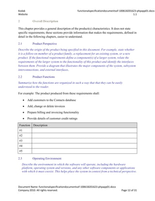 Functional specification documents of | DOCX