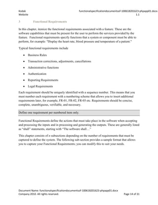 Functional specification documents of | DOCX