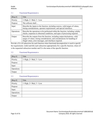 Functional specification documents of | DOCX