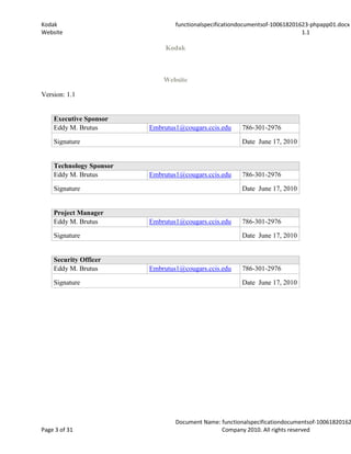 Functional specification documents of | DOCX