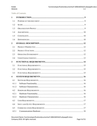 Functional specification documents of | DOCX