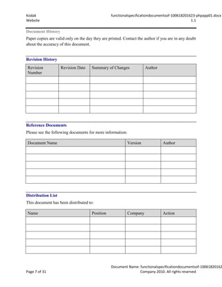 Functional specification documents of | DOCX