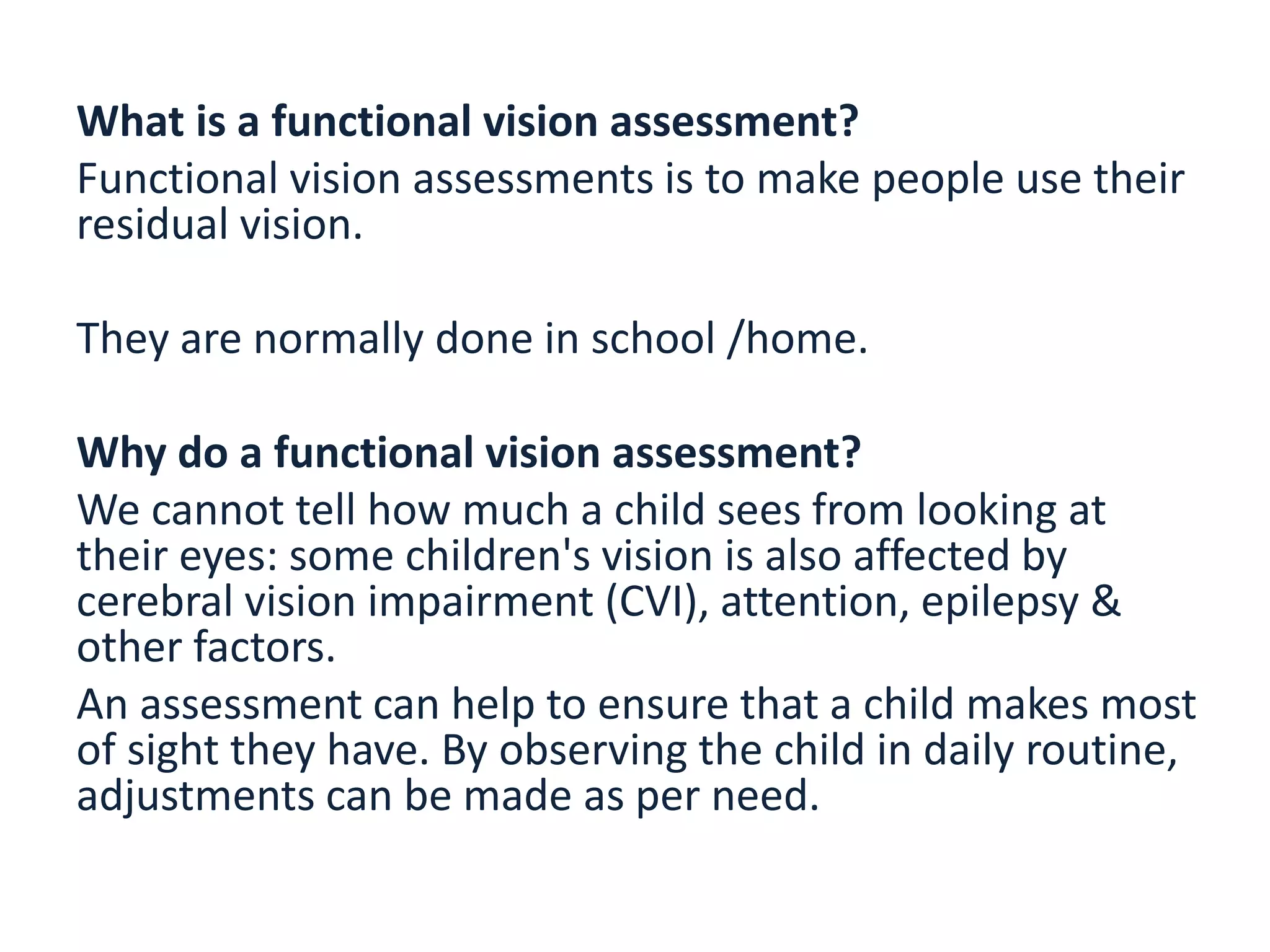 Functional vision assessment what to consider | PPTX