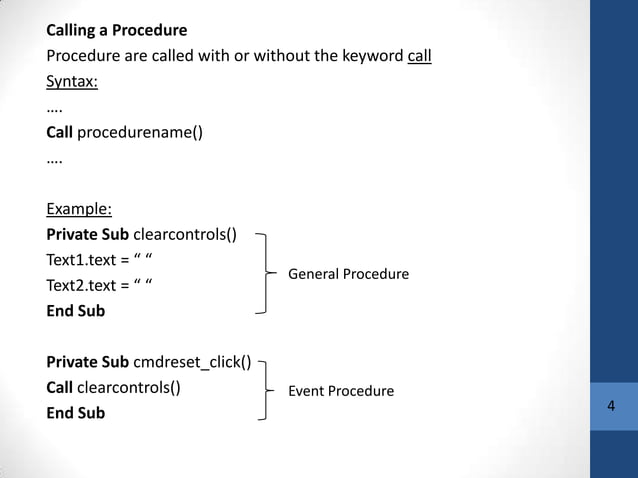 VB Function and procedure | PPTX