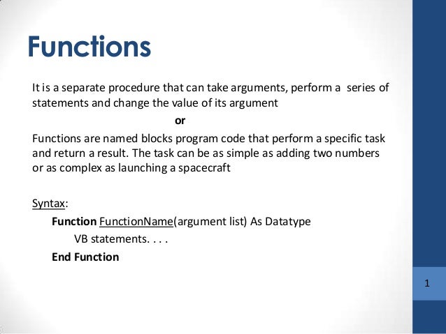 Vb Function And Procedure