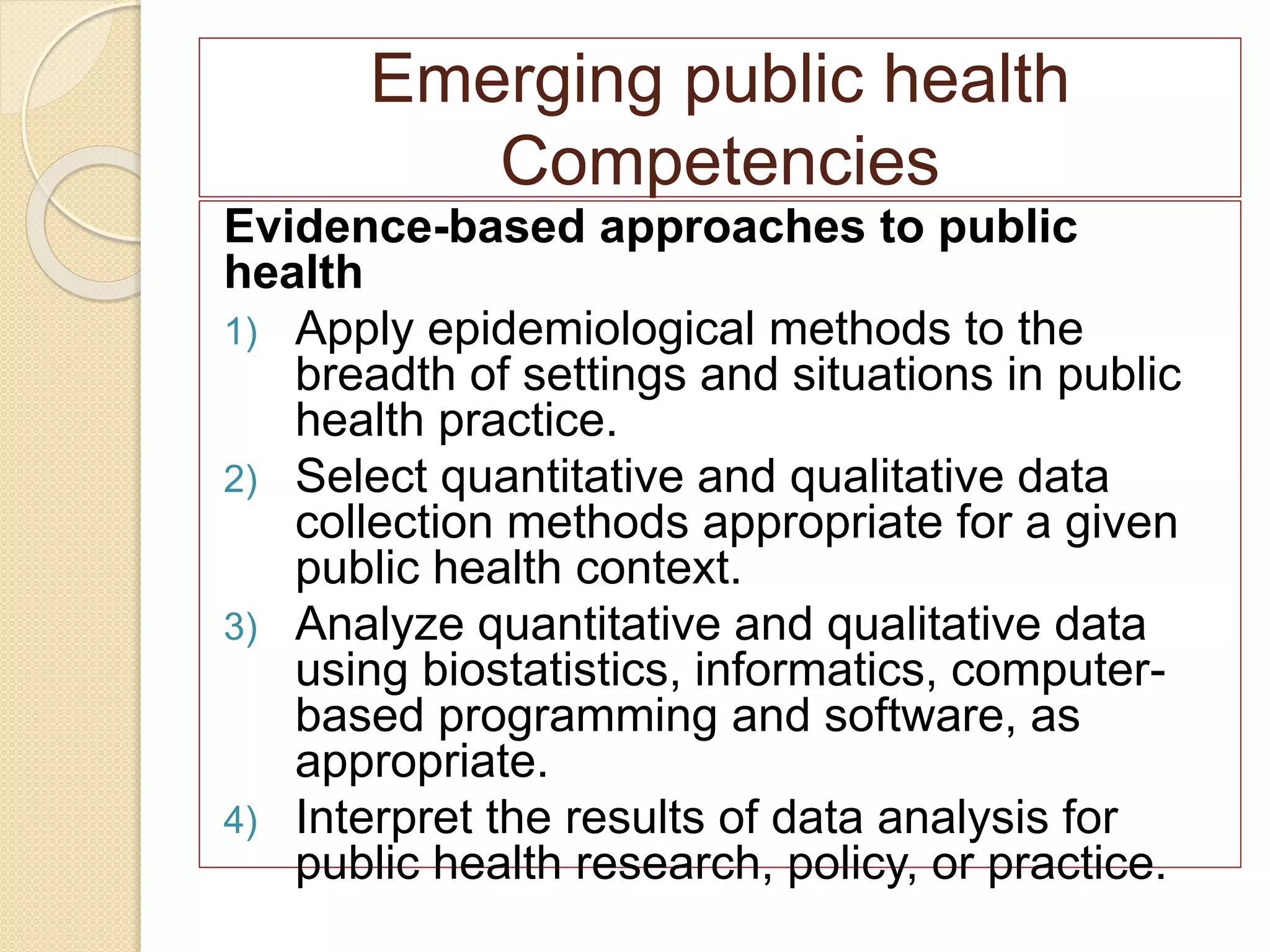 Function , Core competencies and scope of public health | PPTX