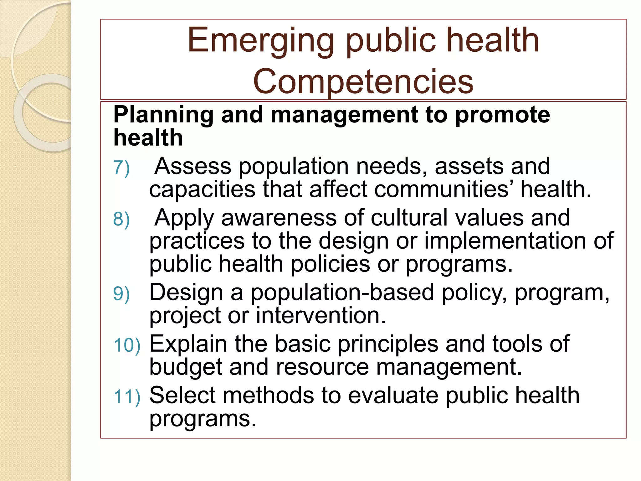 Function , Core competencies and scope of public health | PPTX