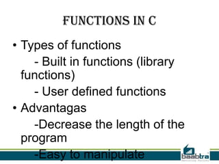 Function creation and function call in c | PPTX