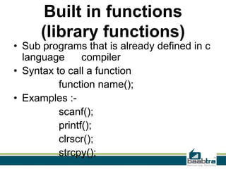 Function creation and function call in c | PPTX