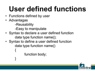 Function creation and function call in c | PPTX