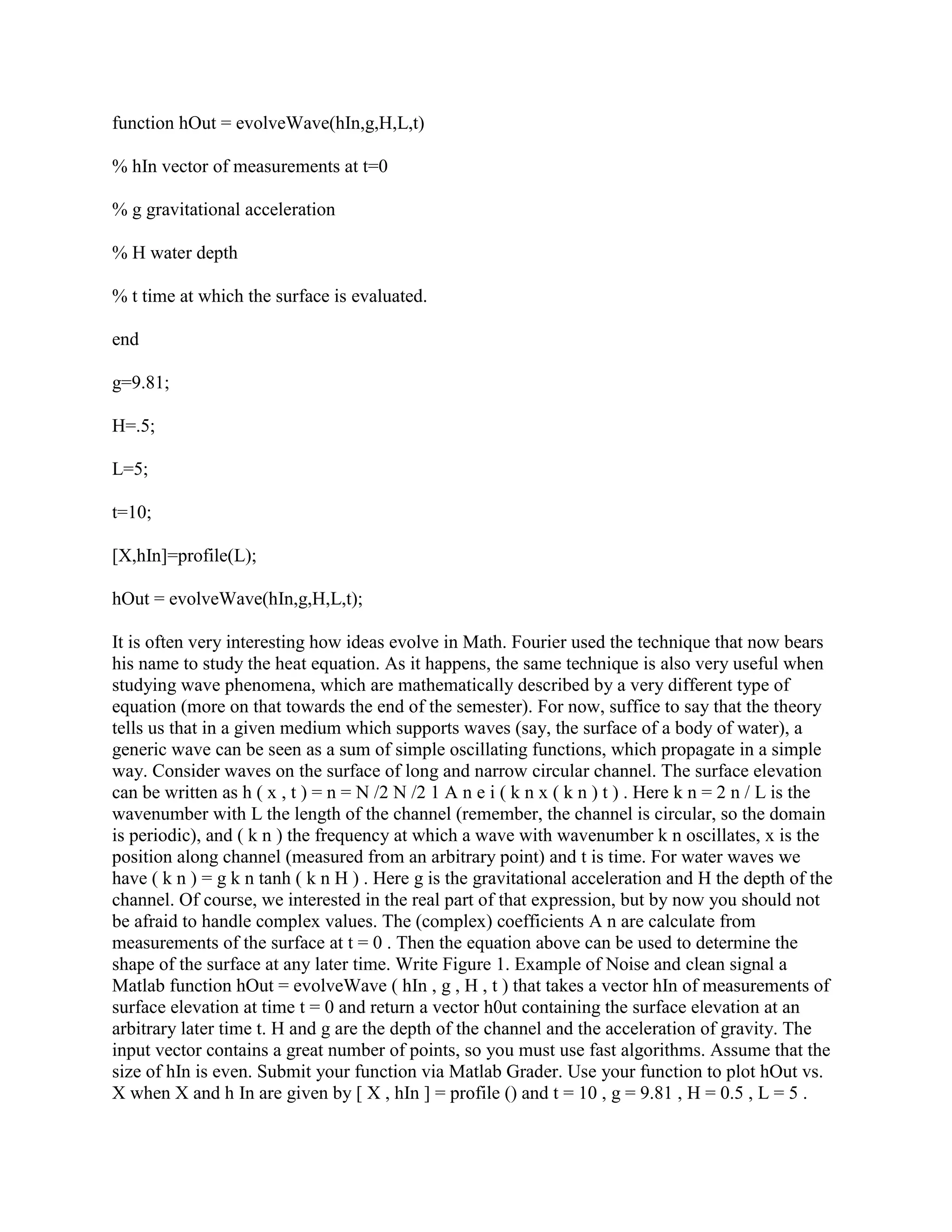 function hOut - evolveWave(hIn-g-H-L-t) - hIn vector of measurements a ...