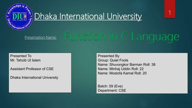 Presentation on Function in C Programming | PPTX | Web Development ...