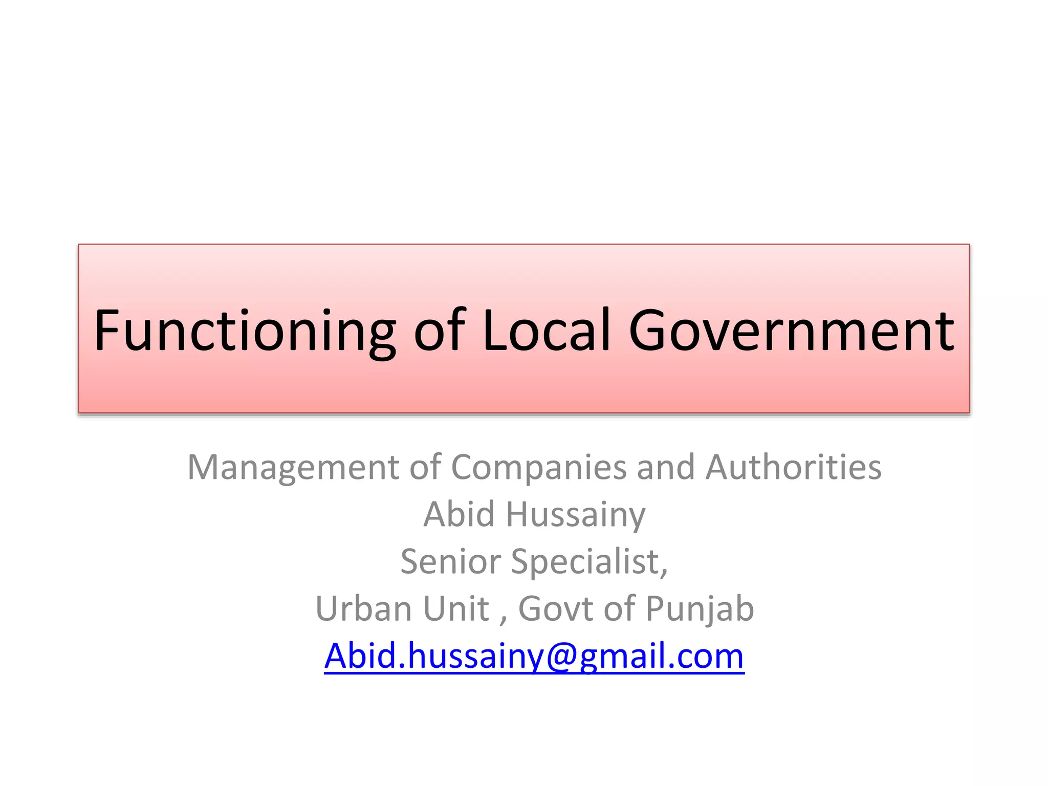 Functioning of local government | PPTX