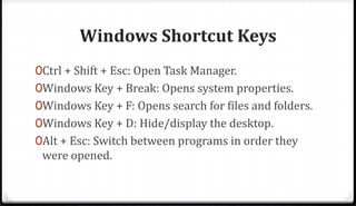 Function keys and shortcut Compiled by mark john lado | PPTX