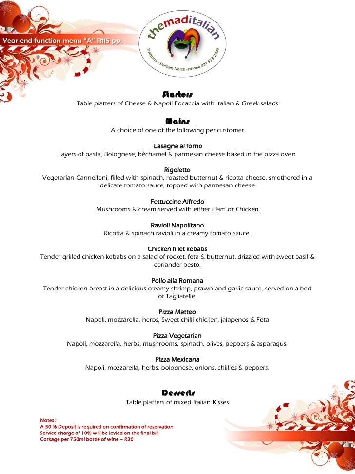 Function menu A year end R115 pp