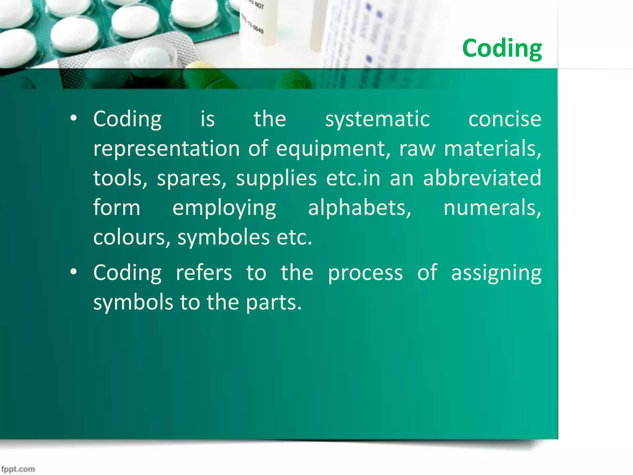 Function of drug store management & coding methods | PPTX