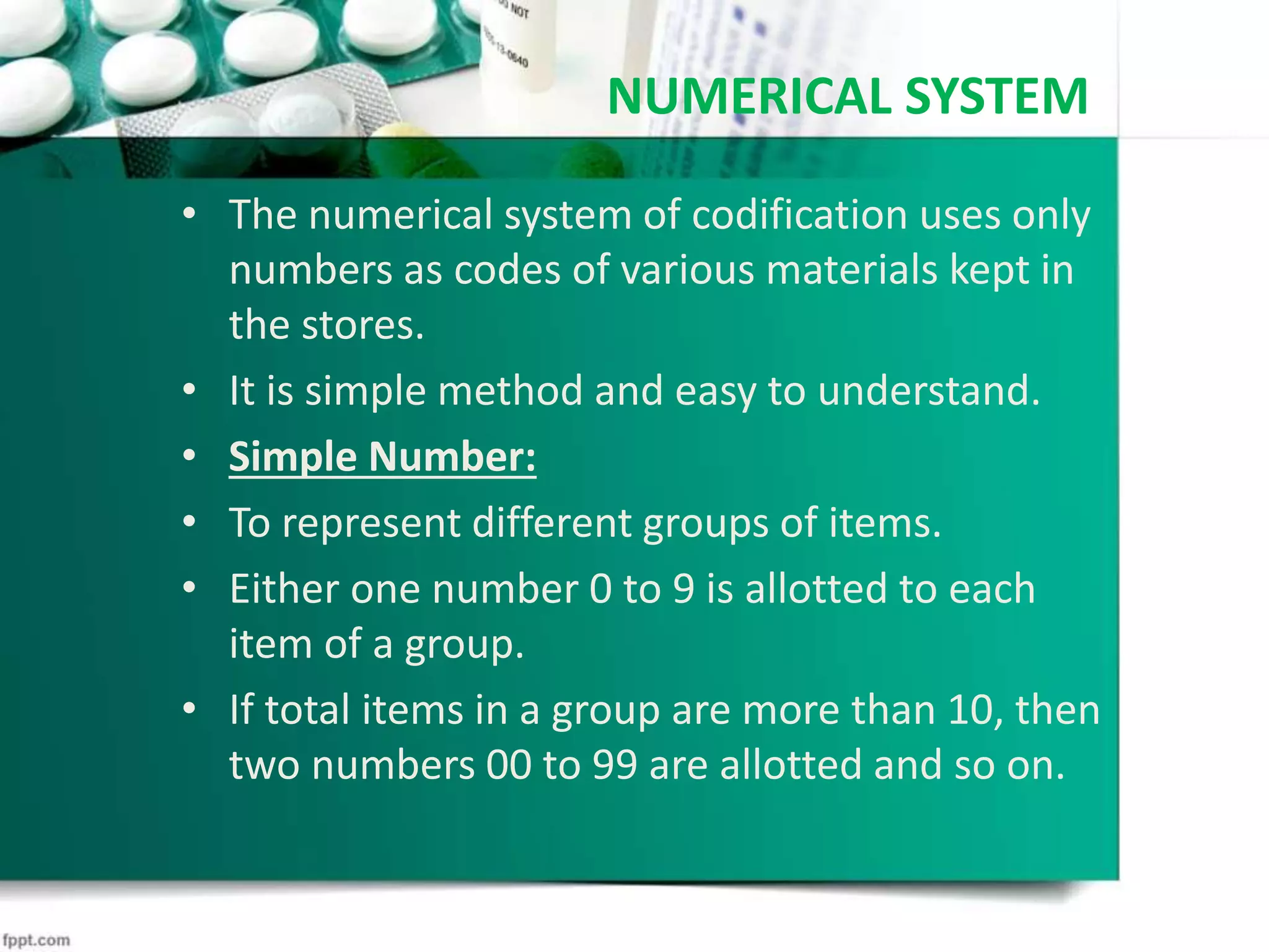 Function of drug store management & coding methods | PPTX
